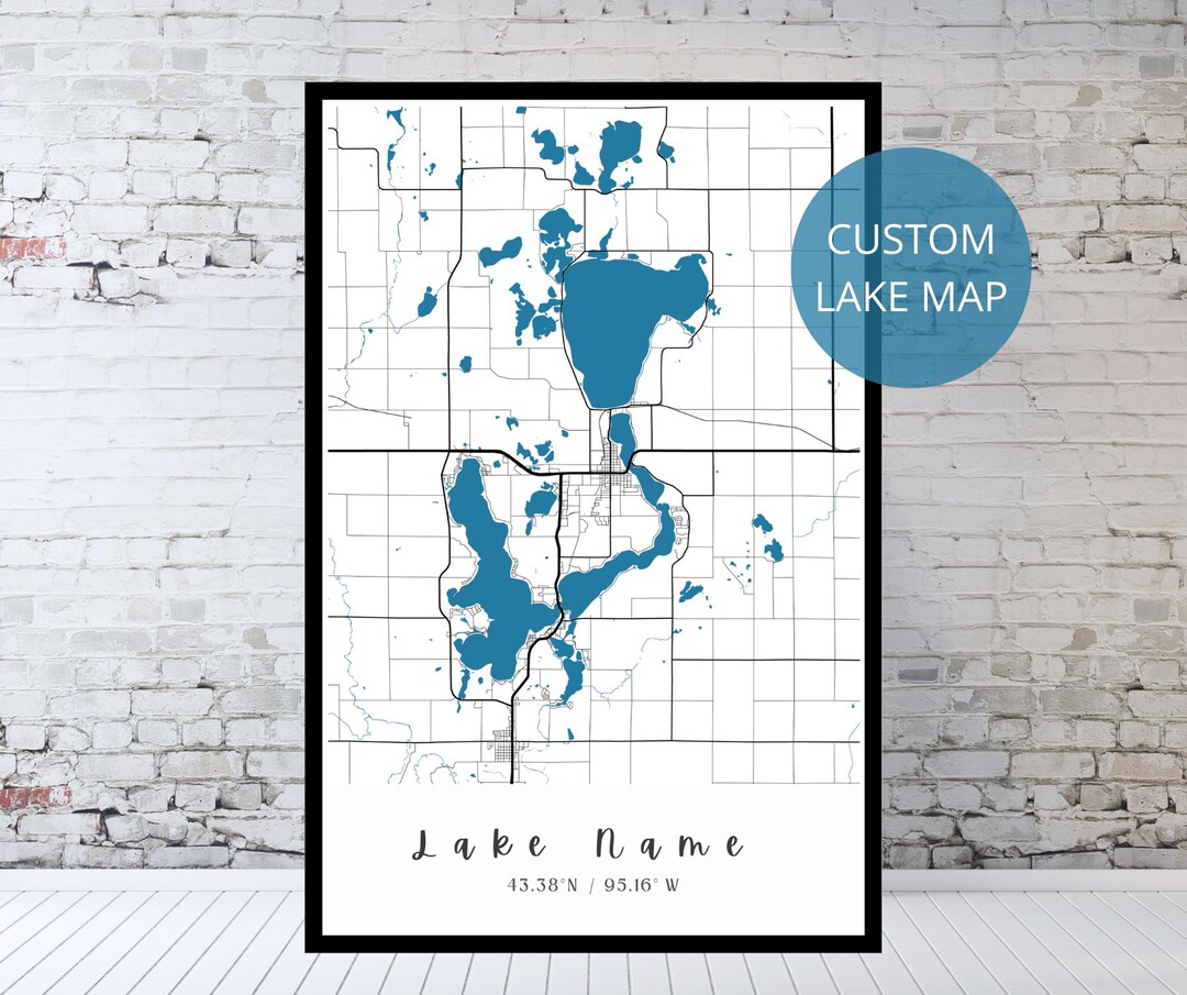 Custom Lake Map Print: Modern Nautical Wall Art - Etsy