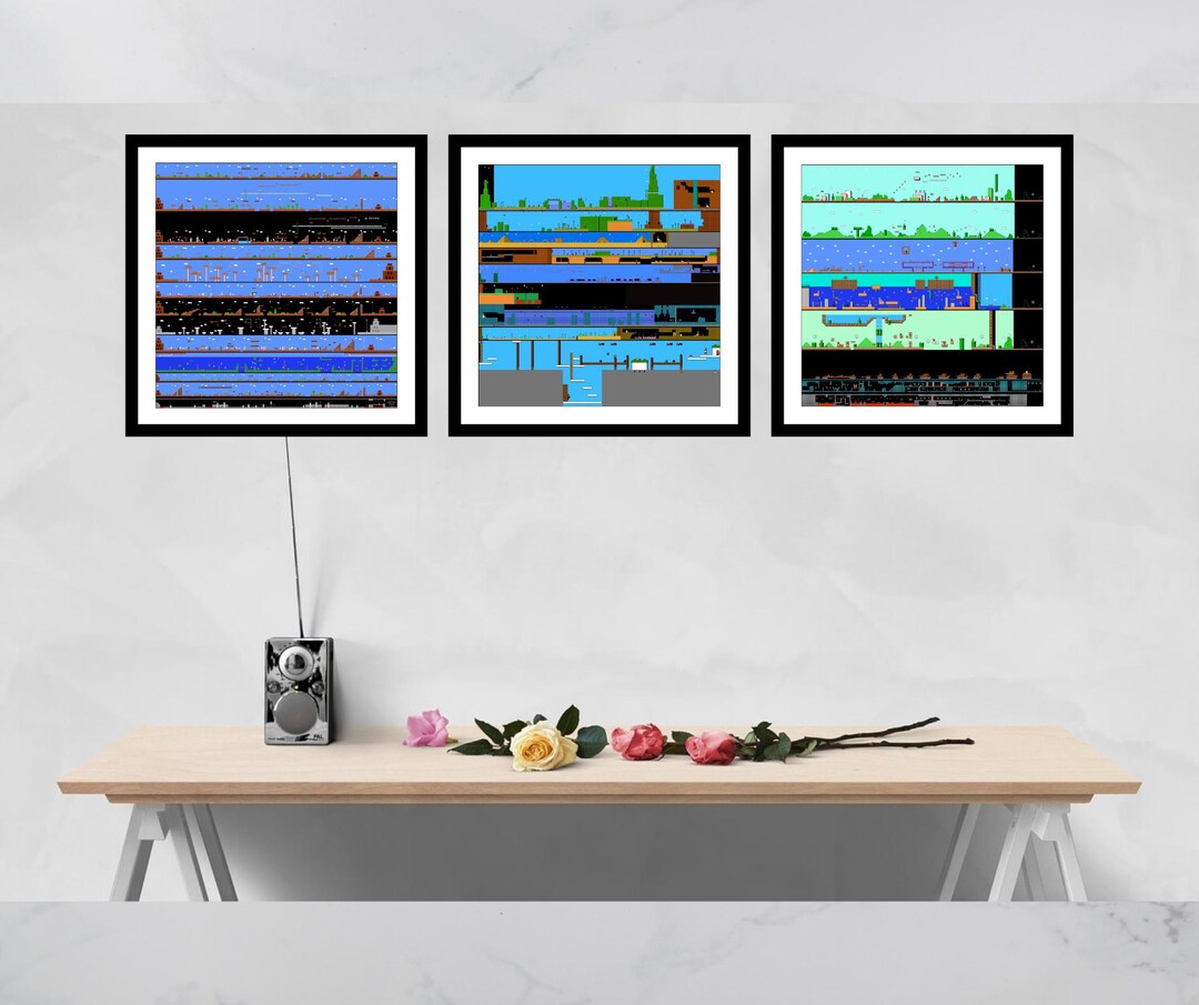 Super Mario Map Art, Super Mario Bros. 1, 2, 3 Levels 8x8 Wall Art ...