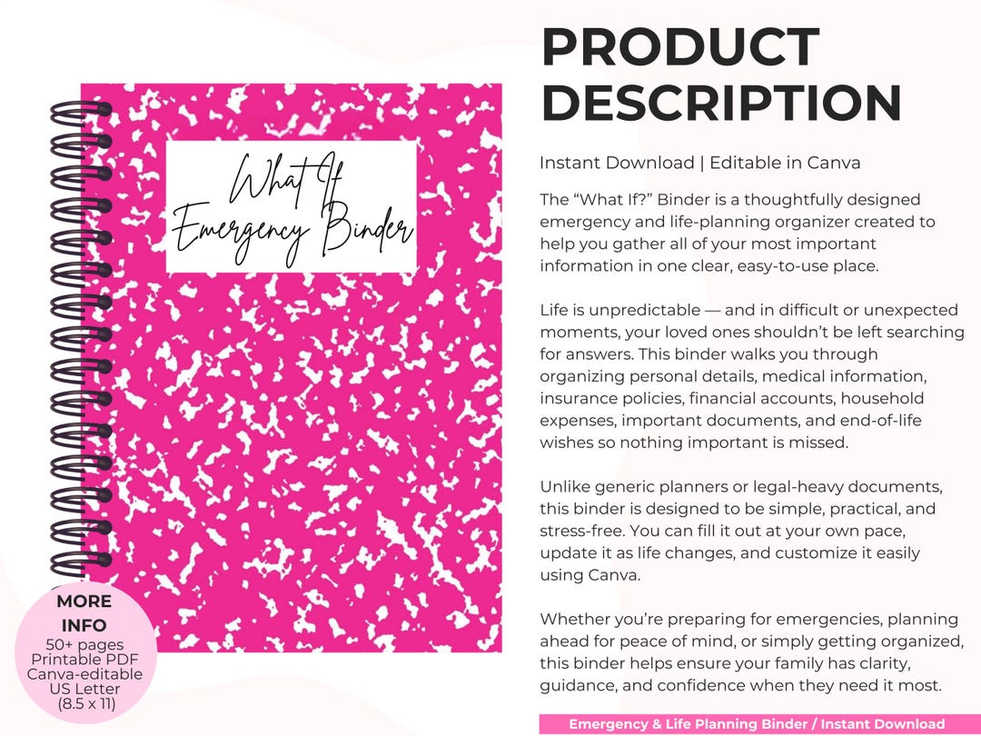 Emergency Binder | Family Planner, Medical Info, Canva Editable ...