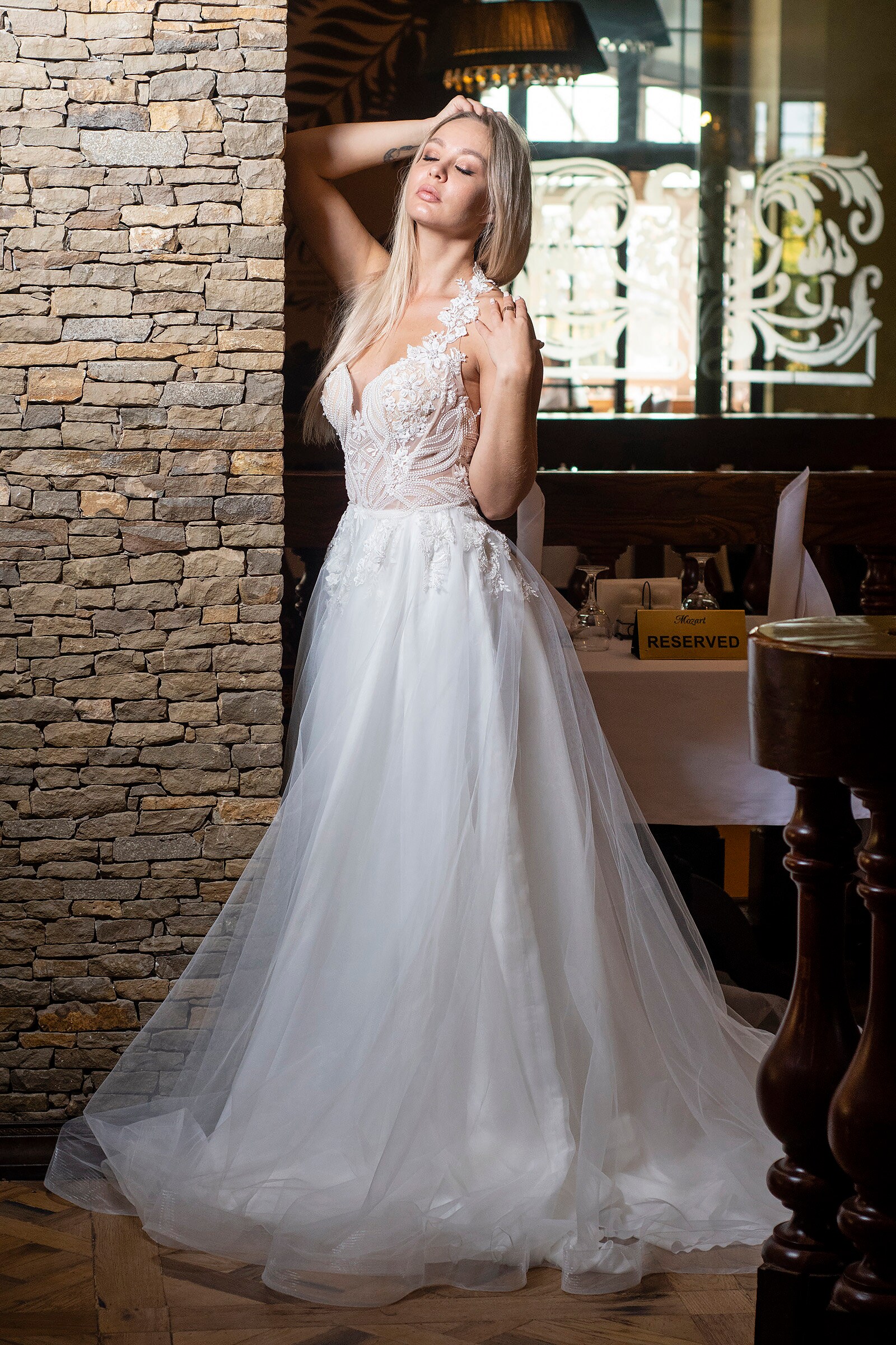 Open Back Corset Wedding Dress, Pearl Beaded Illusion Tulle A-line ...