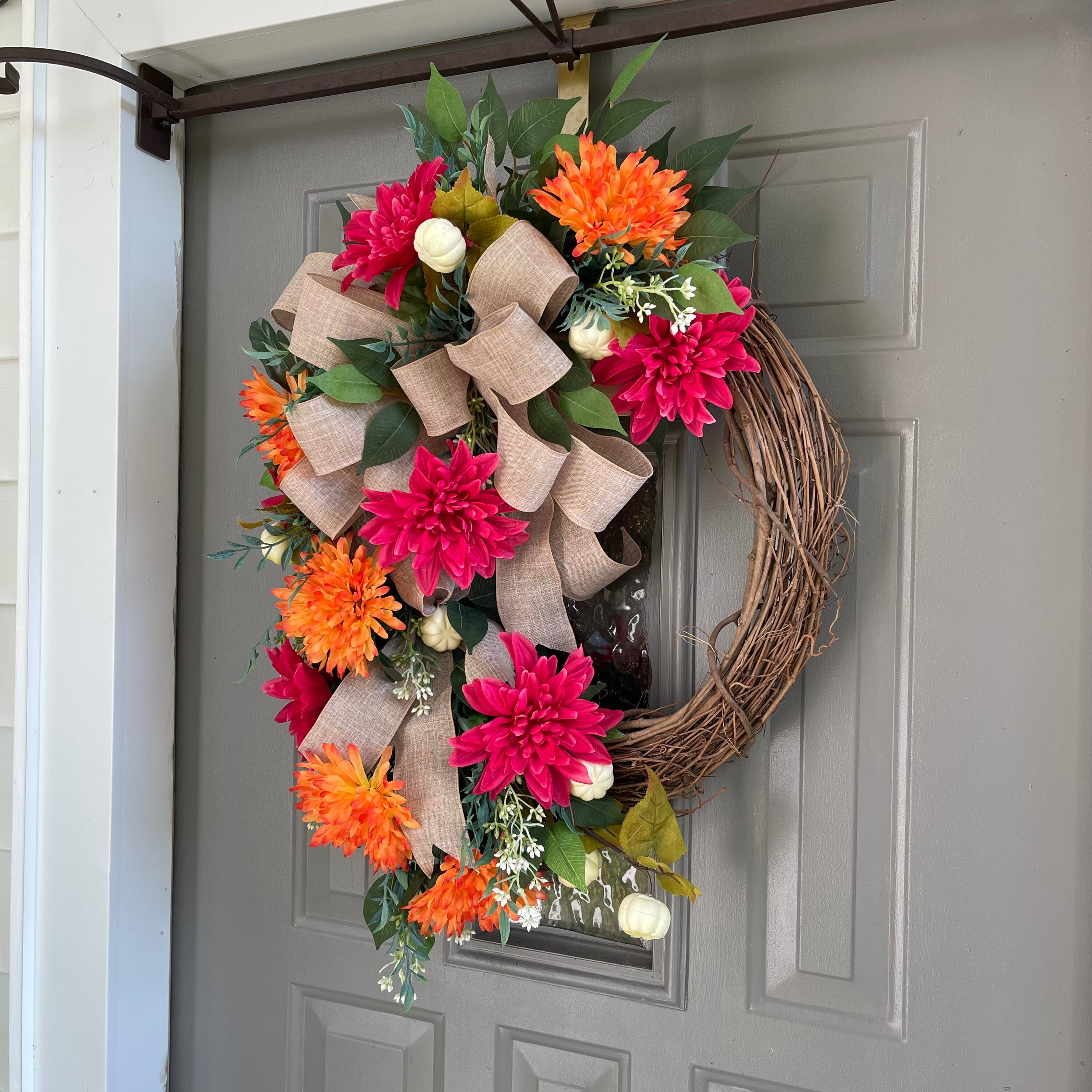 Pink and Orange Fall Wreath Pumpkin Wreath for Front Door - Etsy