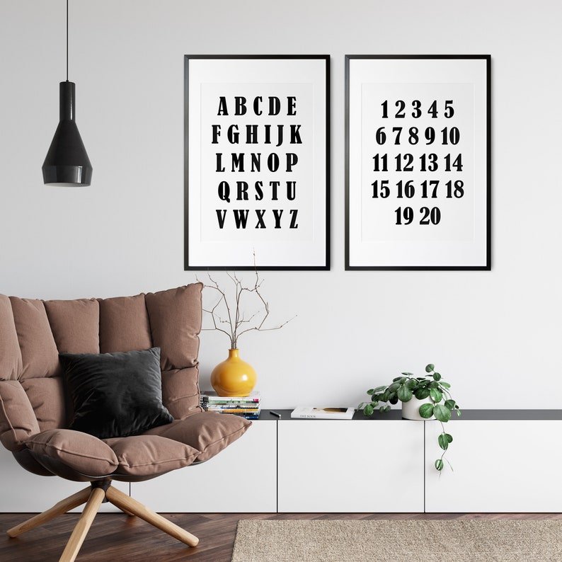 Set of 2 Black and White Alphabet Poster ABC Poster 123 | Etsy