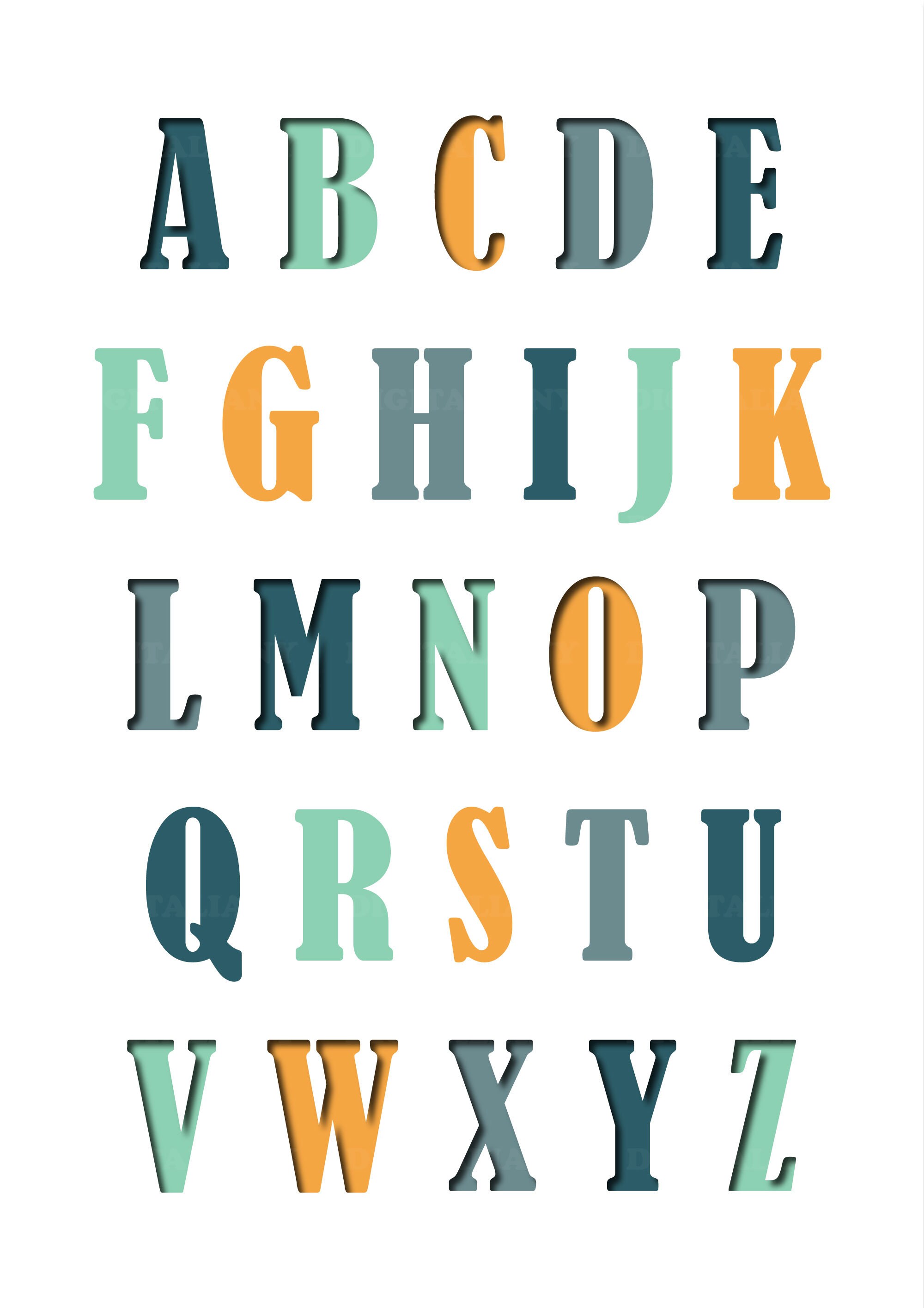 Alphabet Printable, ABC Wall Art, ABC Poster, A to Z Letters, Nursery ...