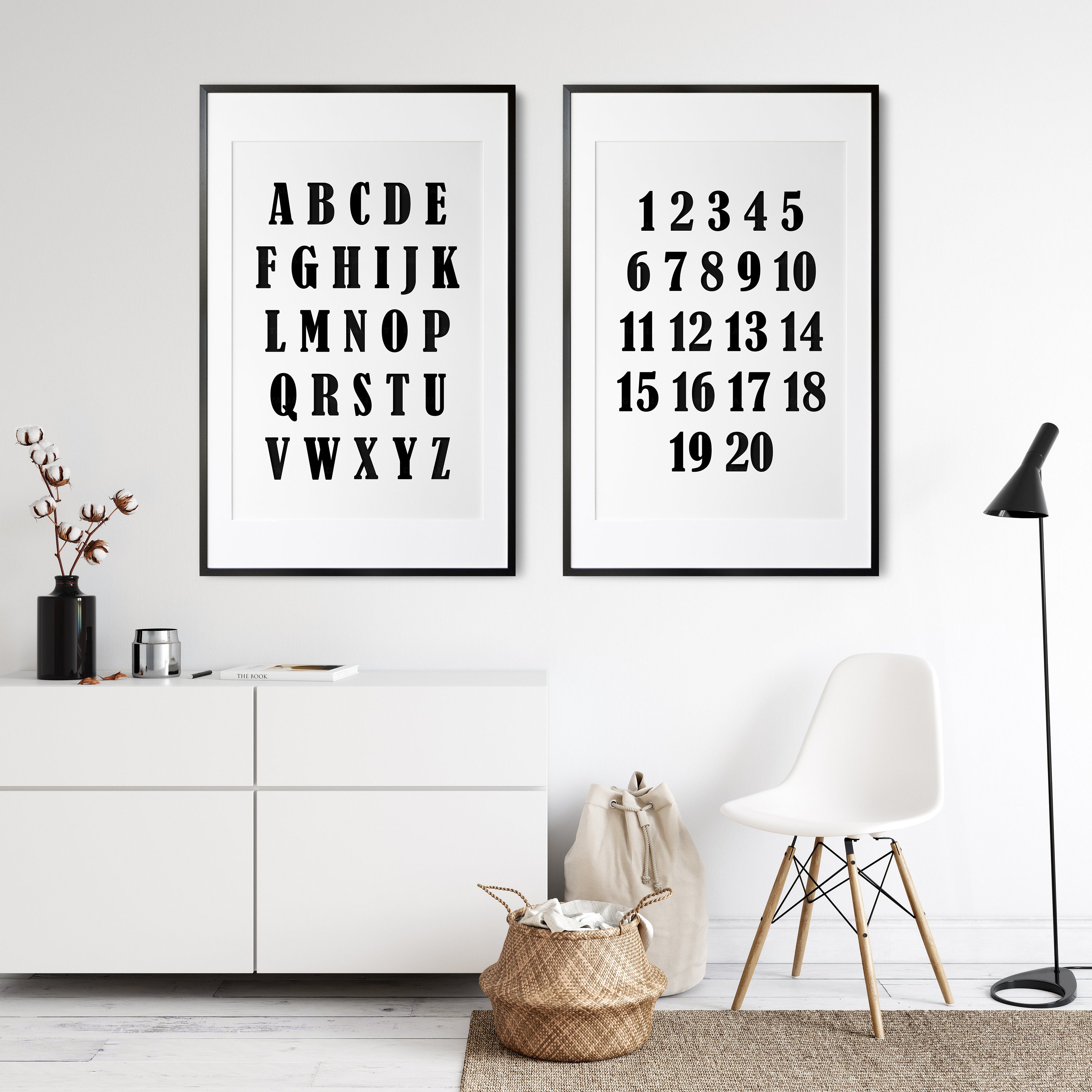 Set of 2 Black and White Alphabet Poster, ABC Poster, 123 Printable ...