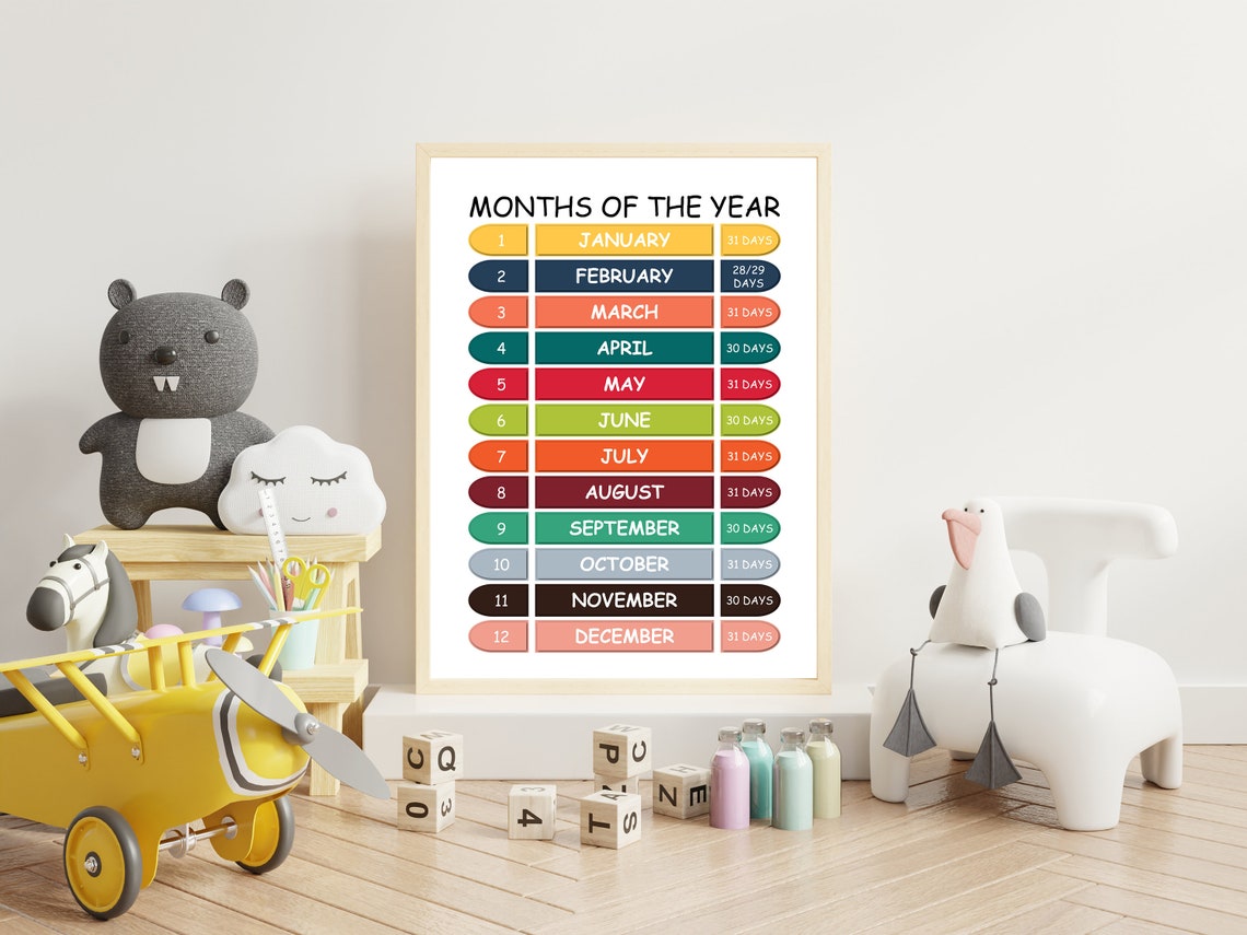 Preschool Months of the Year Printable Poster, Montessori Toddler ...
