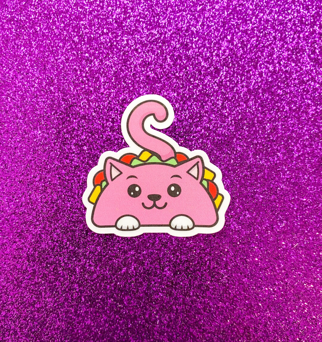 Pink Taco Cat Sticker — Pink Cat, Mini Sticker, Taco Sticker - Etsy