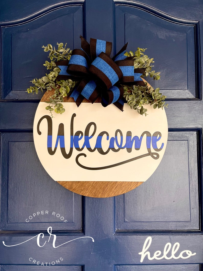 Welcome Blue Line Door Hanger / Police Welcome Sign / Blue | Etsy