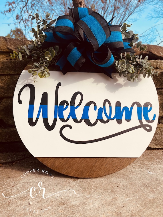Welcome Blue Line Door Hanger / Police Welcome Sign / Blue | Etsy