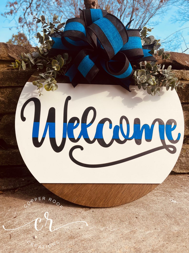 Welcome Blue Line Door Hanger / Police Welcome Sign / Blue | Etsy