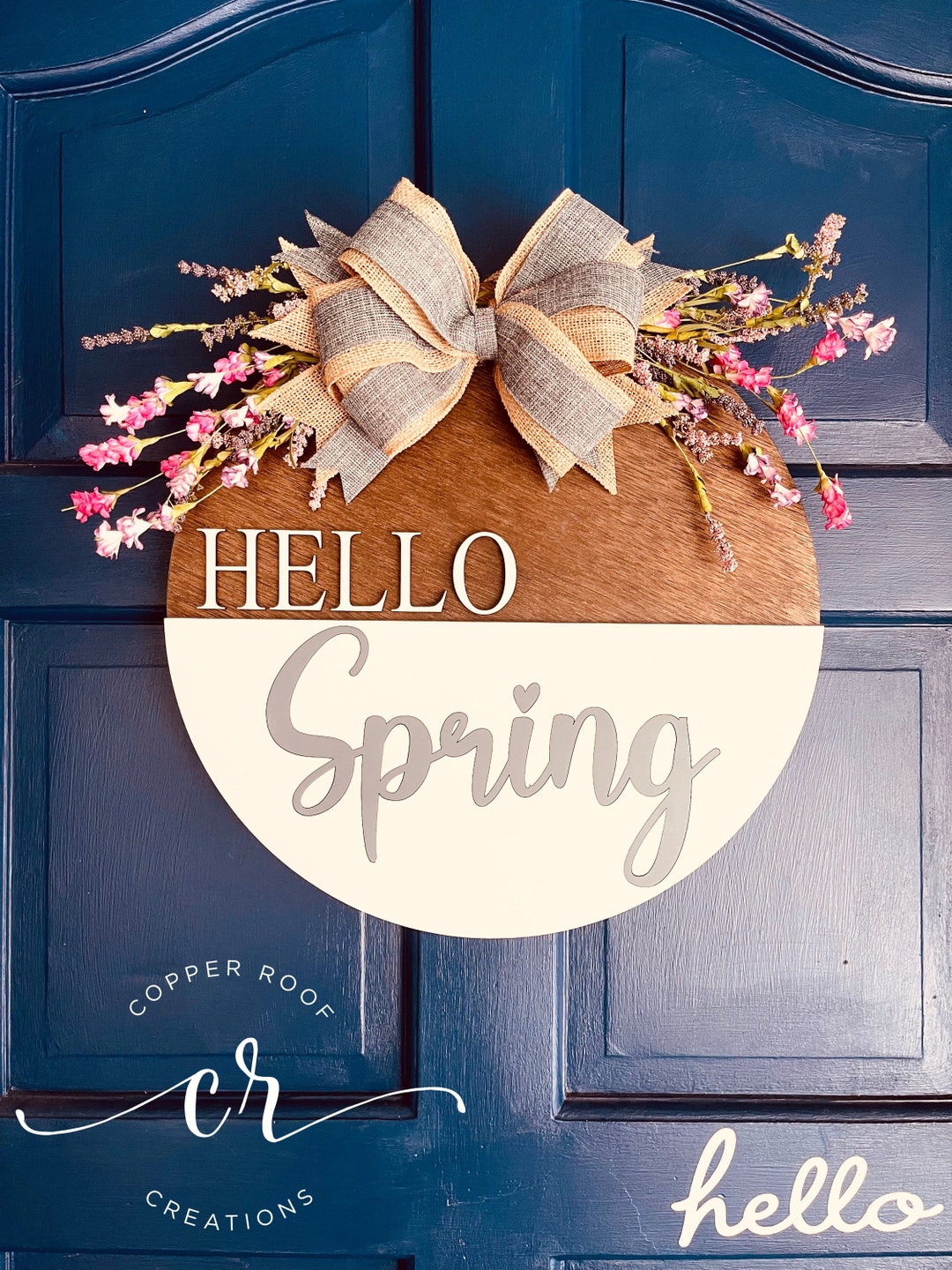 Hello Spring Door Hanger Sign Laser Cut Sign Floral Door Sign Custom ...