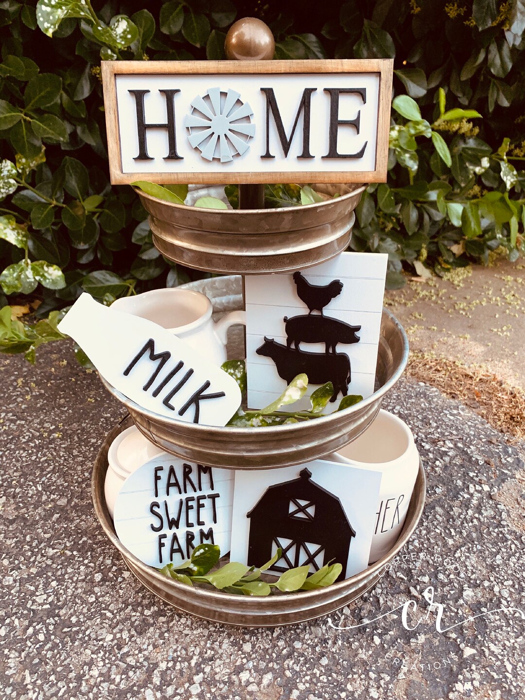 Farm Sweet Farm Tiered Tray Set Laser Cut Wood Kitchen Decor Home ...