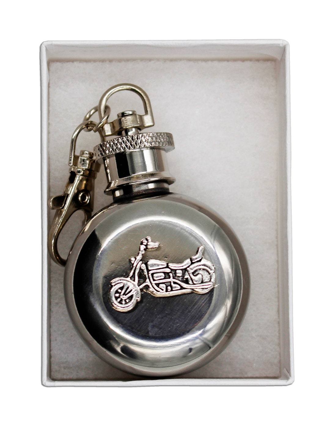 Mini Flask Keychain Motorcycle, Biker Round Stainless Steel Flask 1 Oz ...