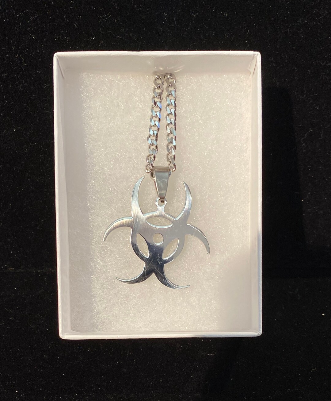 Silver Tone Biohazard Symbol Antique Silver Handmade Necklace Jewelry ...