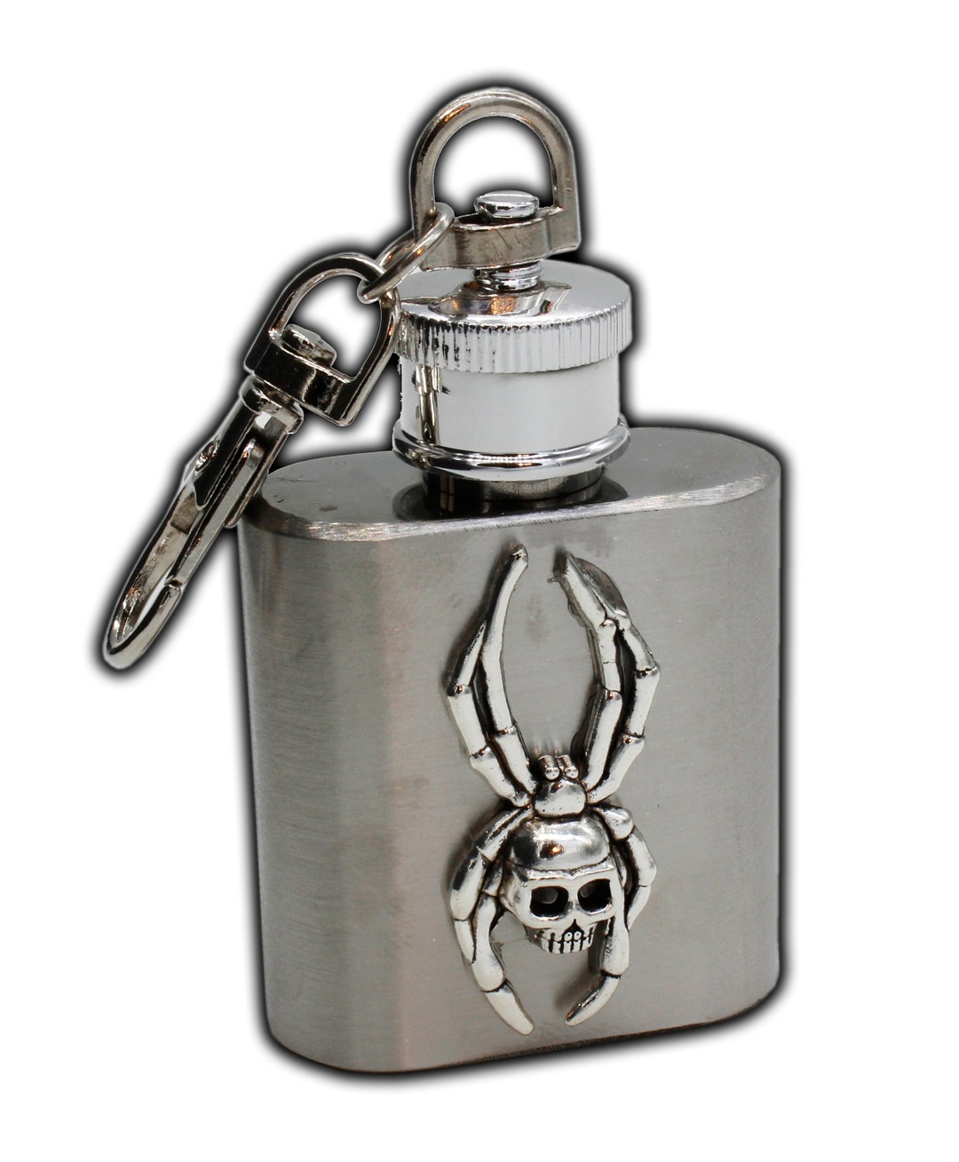 Mini Flask Keychain Spider Skull Stainless Steel Flask 1 Oz Miniature ...