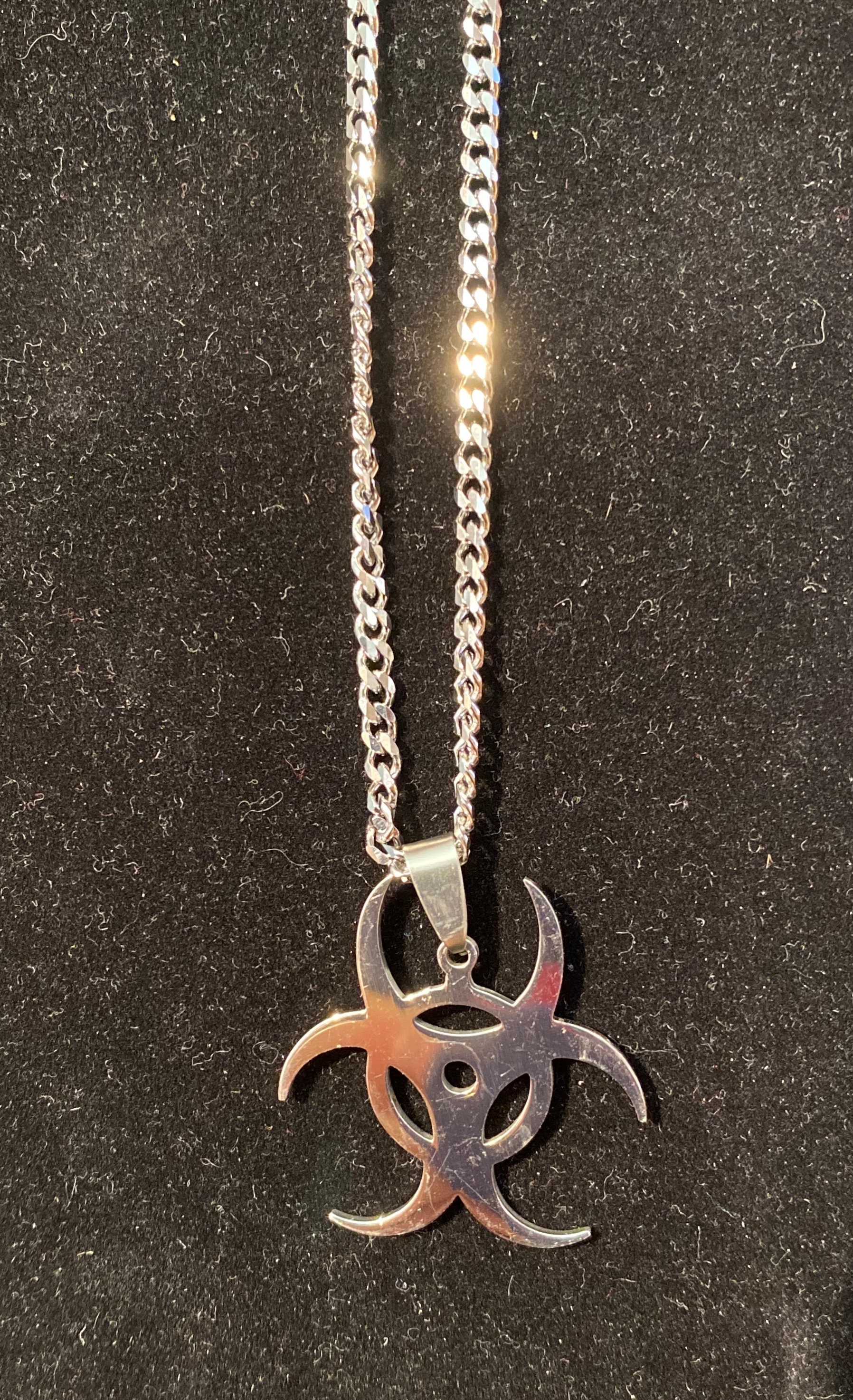 Silver Tone Biohazard Symbol Antique Silver Handmade Necklace | Etsy