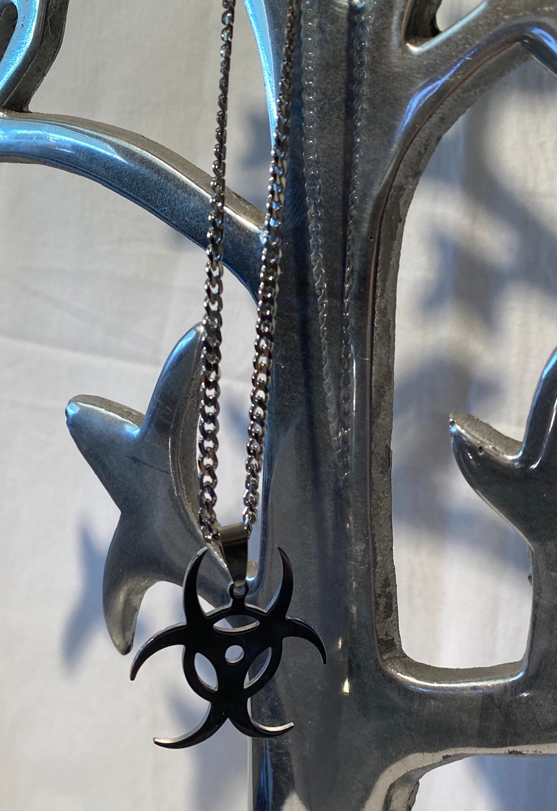 Silver Tone Biohazard Symbol Antique Silver Handmade Necklace | Etsy