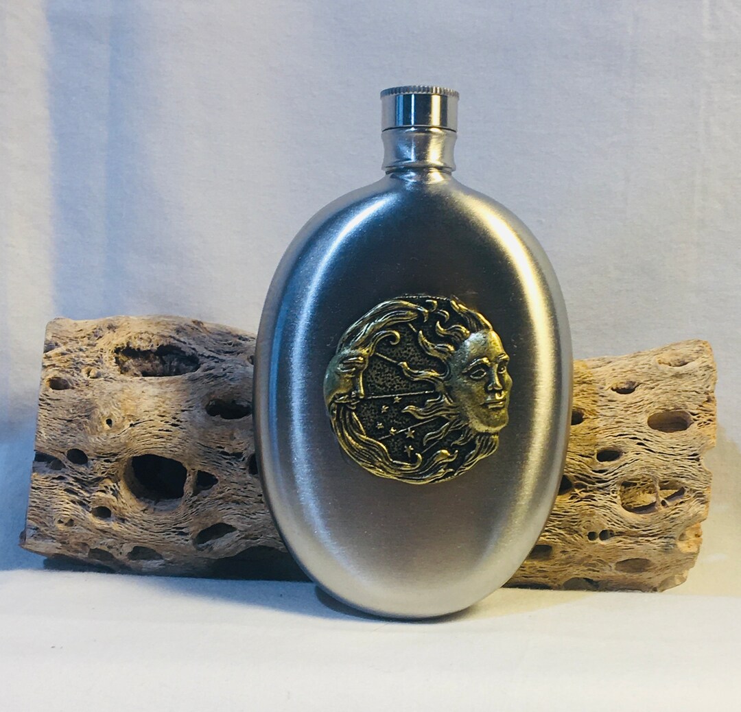 Oval Flask With Bronze Sun and Moon 3.5 Oz Flask NEW - Etsy