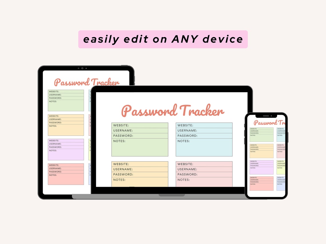 Password Tracker | Fillable and Printable | Password Organizer ...