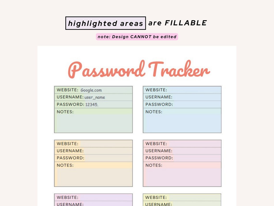 Password Tracker | Fillable and Printable | Password Organizer ...