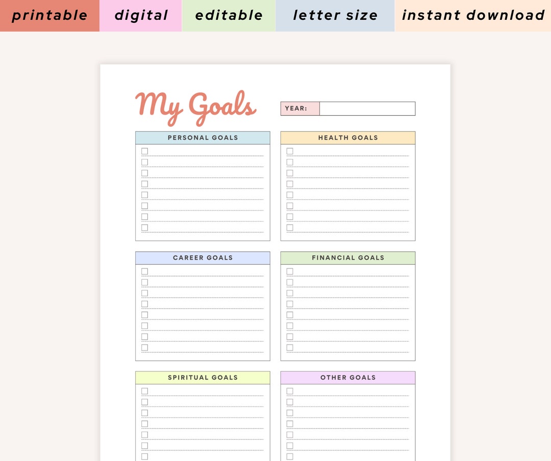 Goal Planner Printable | Fillable PDF Planner | Goal Setting | Goal ...