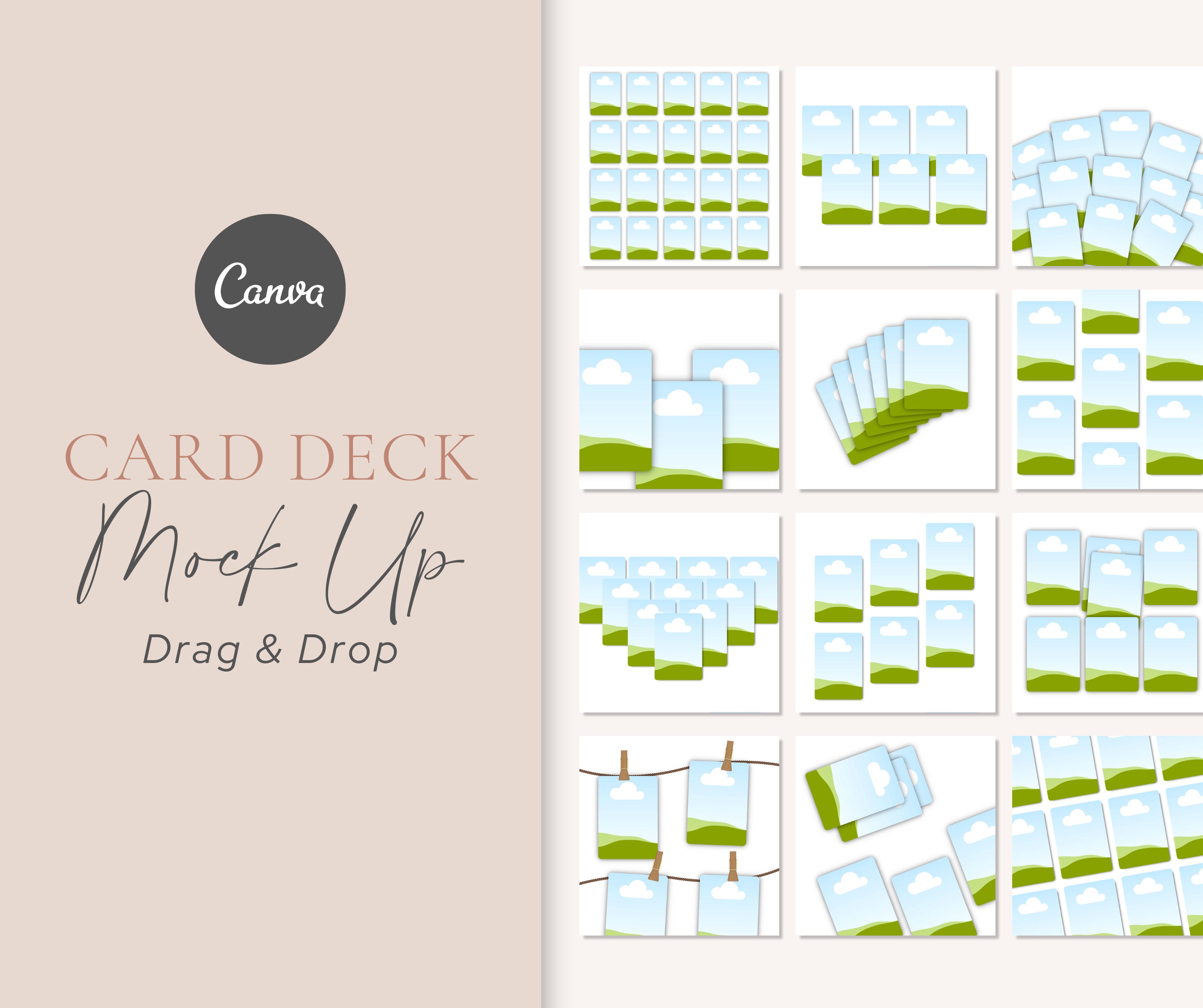 12 Card Deck Canva Mockup | Canva Mockup Template - Drag and Drop | 2 ...