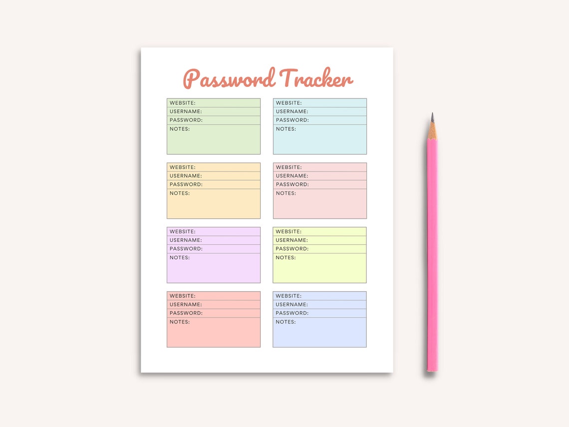Password Tracker | Fillable and Printable | Password Organizer ...