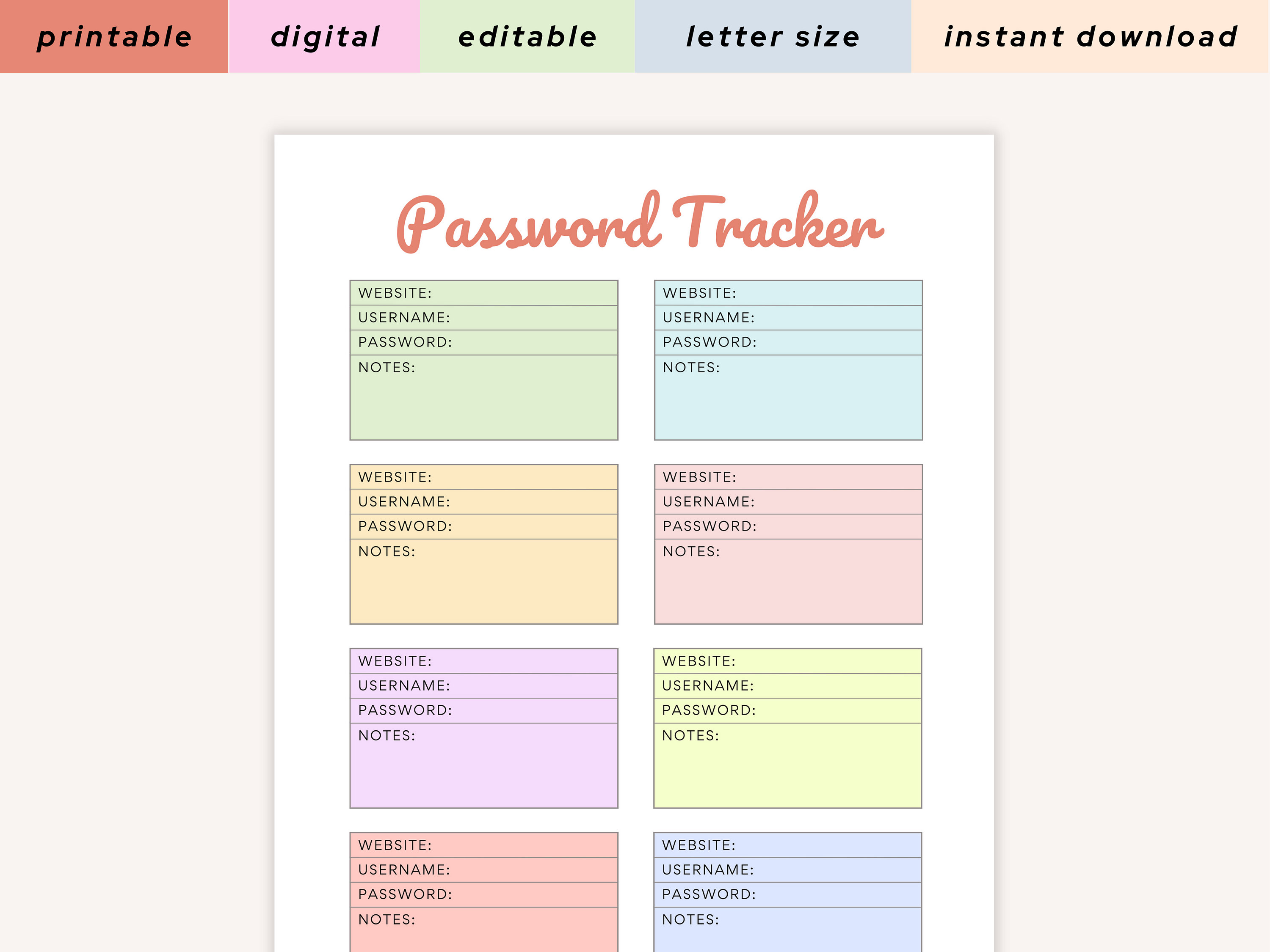 Password Tracker | Fillable and Printable | Password Organizer ...