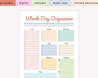 Work Day Organizer Printable Work Planner (Instant Download) - Etsy