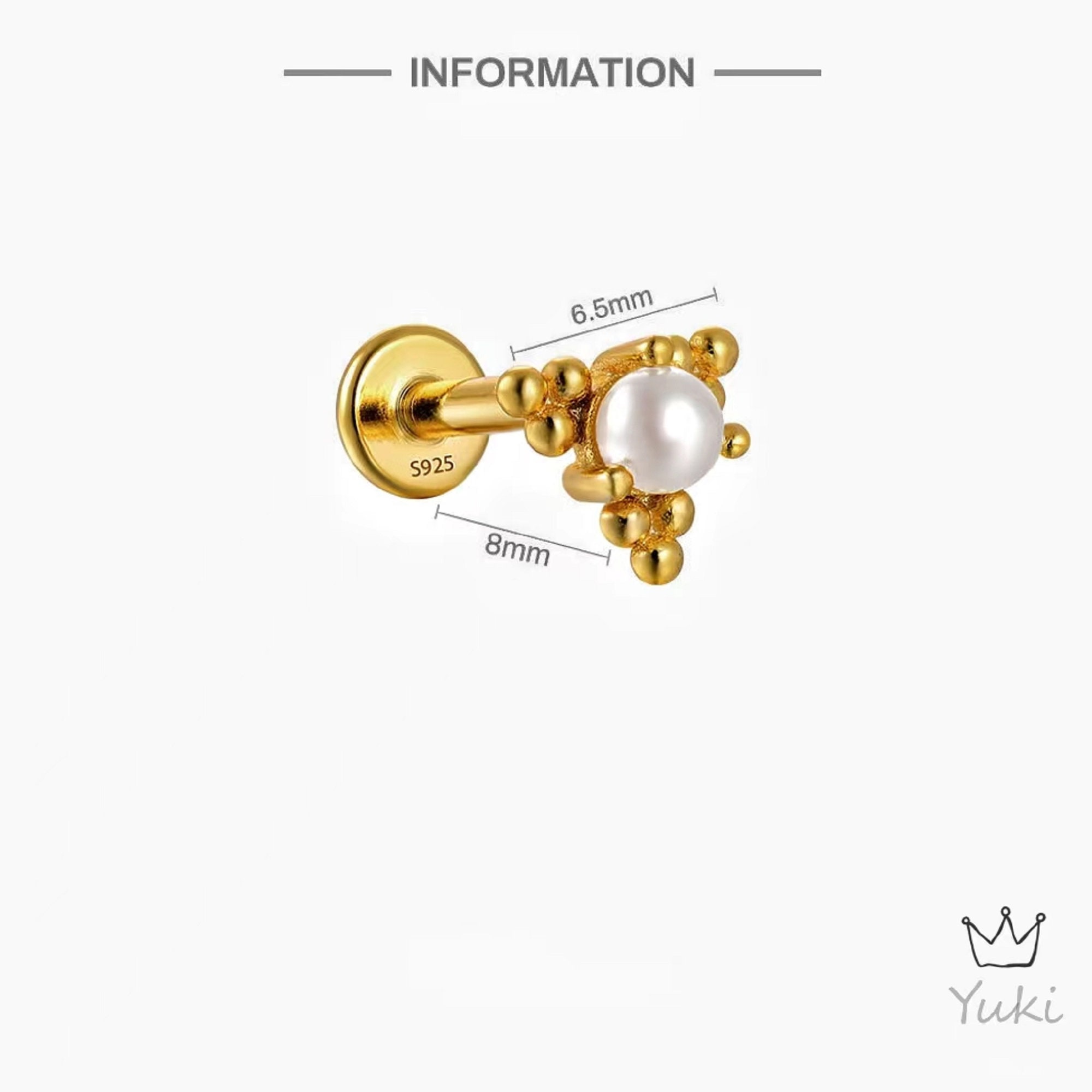 18G/16G Pearl Flat Back Studs, Tragus Studs, Flat Back Studs, Thread Studs, Spiral, Conch ...