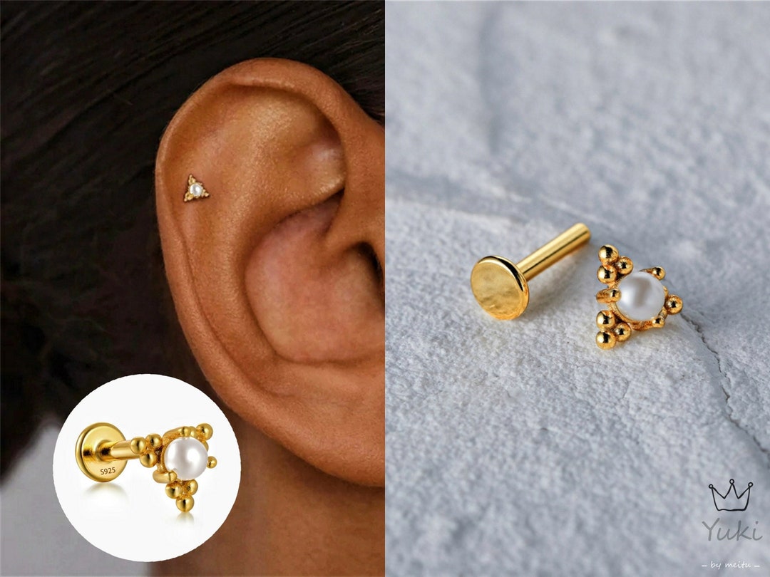 18G/16G Pearl Flat Back Studs, Tragus Studs, Flat Back Studs, Thread ...