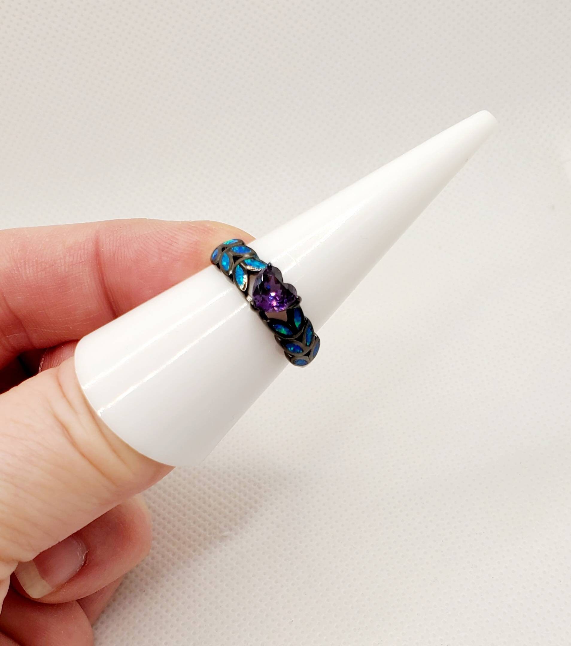 Purple Heart Shaped Amethyst Gemstone Black Blue Opal Inlay - Etsy
