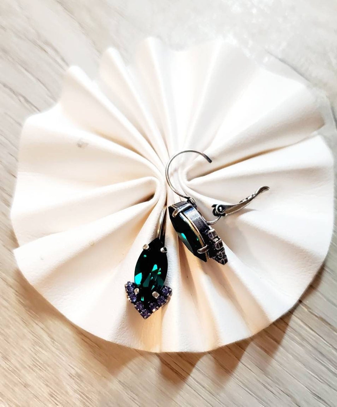 Emerald and Amethyst Swarovski Crystal Lever Back Earrings, Vintage ...