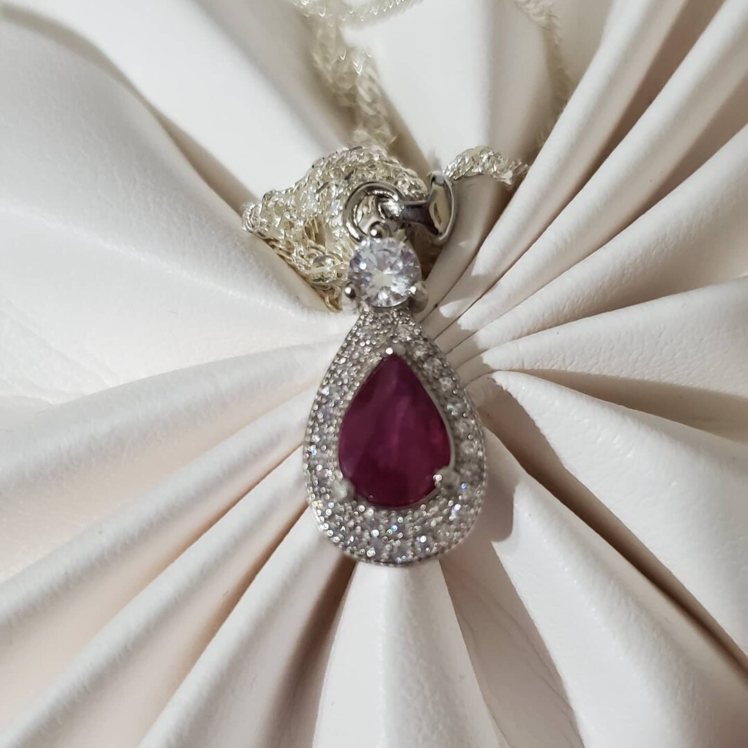 Red Ruby Teardrop Necklace: .90ct Pear Gemstone, Sterling Silver - Etsy