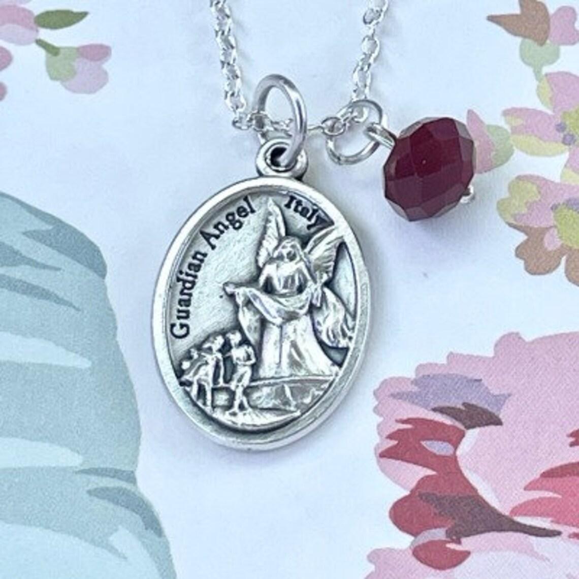 Saint Michael/guardian Angel Medal Silver Toned Red Resin - Etsy