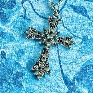 Christian or Catholic Silver Toned Rhinestone Encrusted Cross Jesus ...