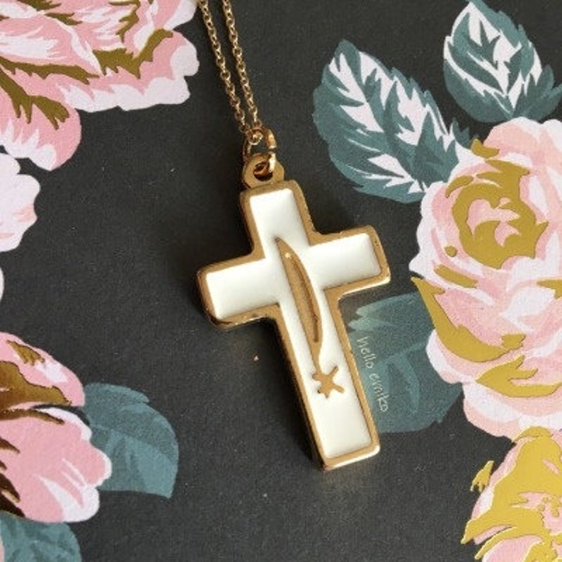 Guardian Angel Double Sided Cross White Enamel Crucifix | Etsy