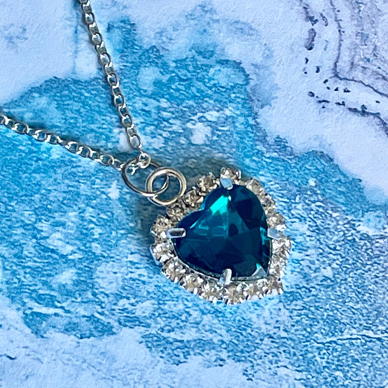 Sparkling Blue Jewel Heart Charm Necklace Pendant With White ...