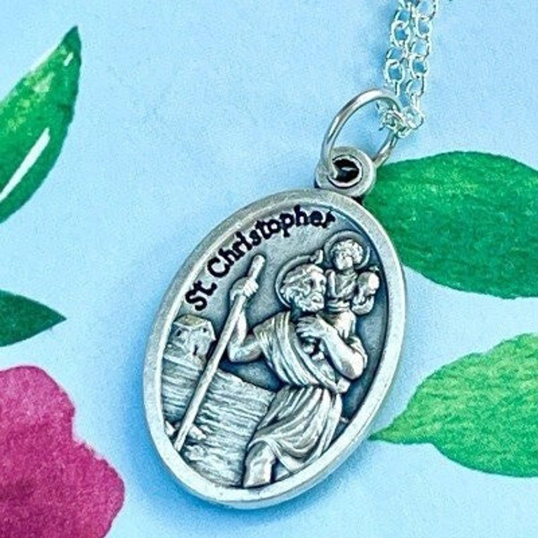 Double Sided Silver Tone St Christapher and Guardian Angel Protection ...