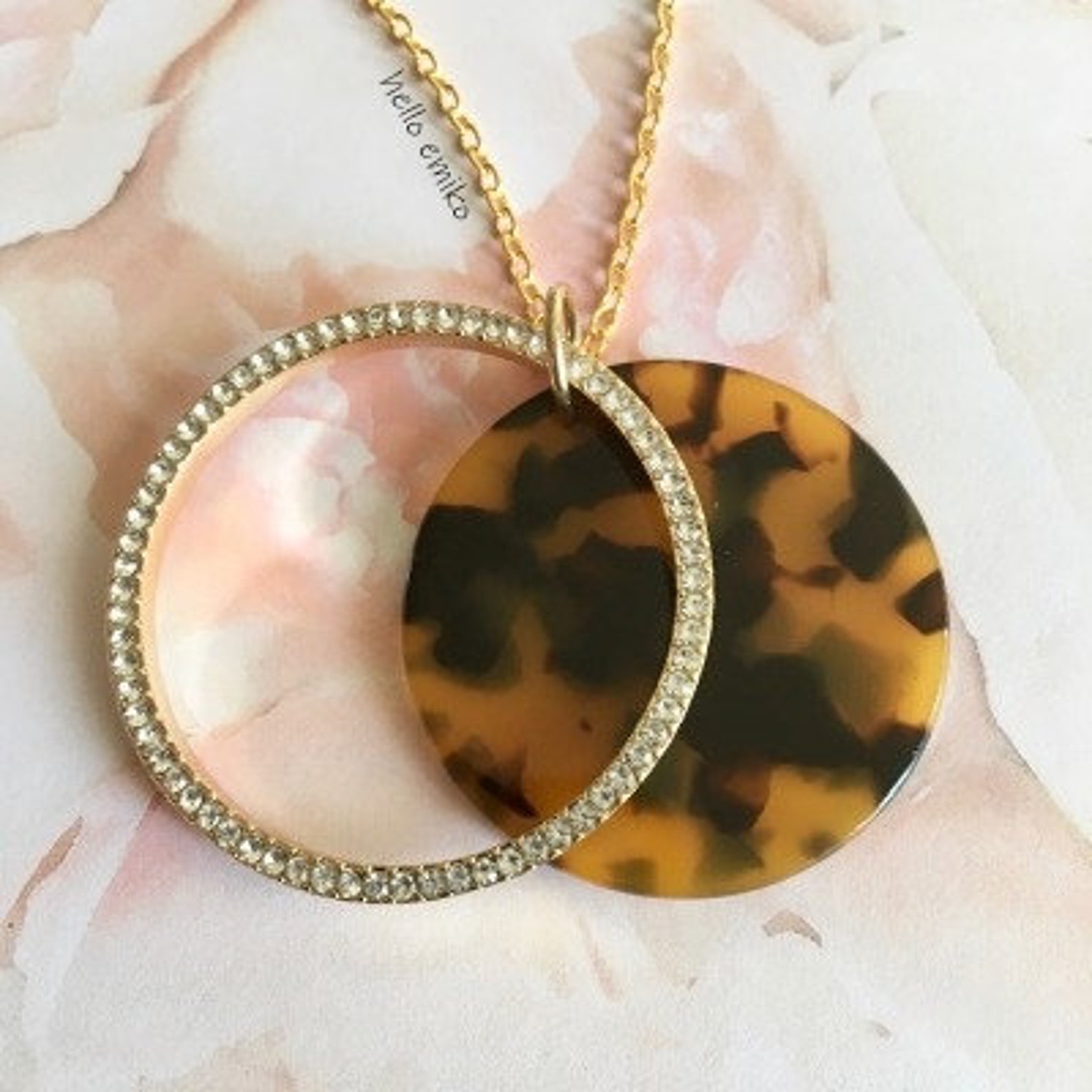 Large Acrylic Faux Tortoise Shell Necklace Pendant With Gold - Etsy