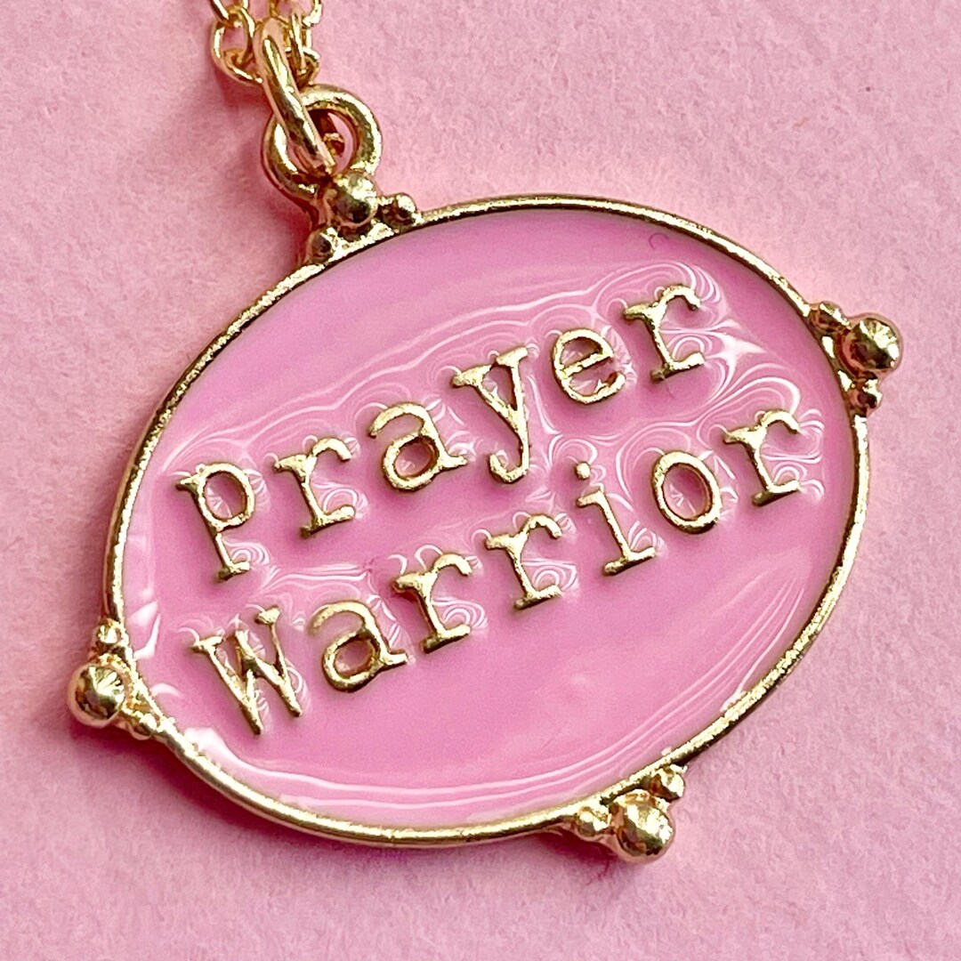 Pink Enamel Gold Plated "prayer Warrior" Necklace Pendant on 18 Inch ...