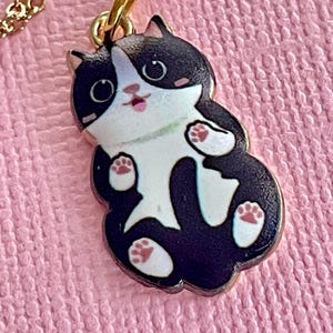 Cute! Gold Plated Enamel Tuxedo Cat Kitten Charm on Gold Plated 18 Inch ...