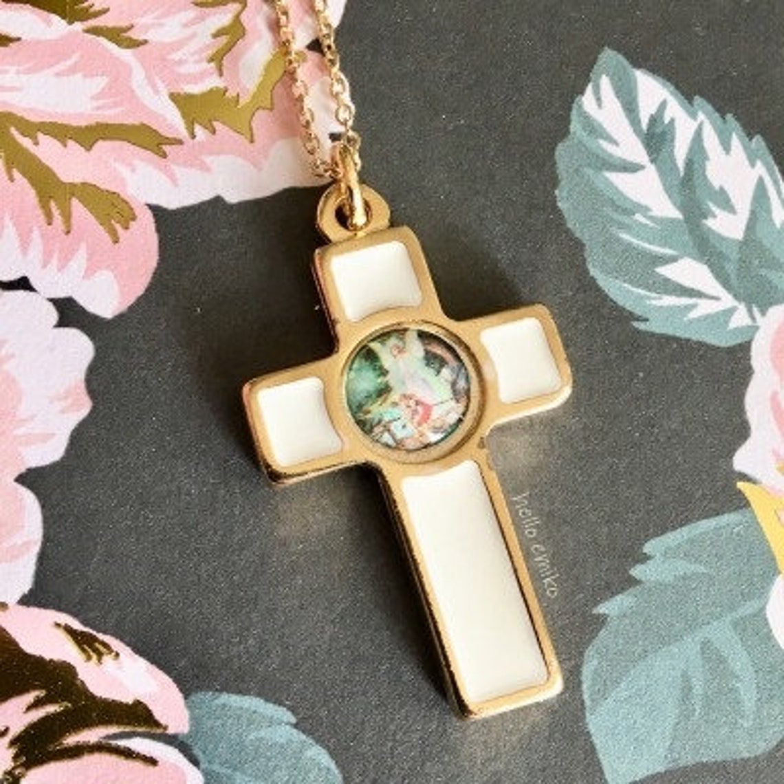 Guardian Angel Double Sided Cross White Enamel Crucifix | Etsy
