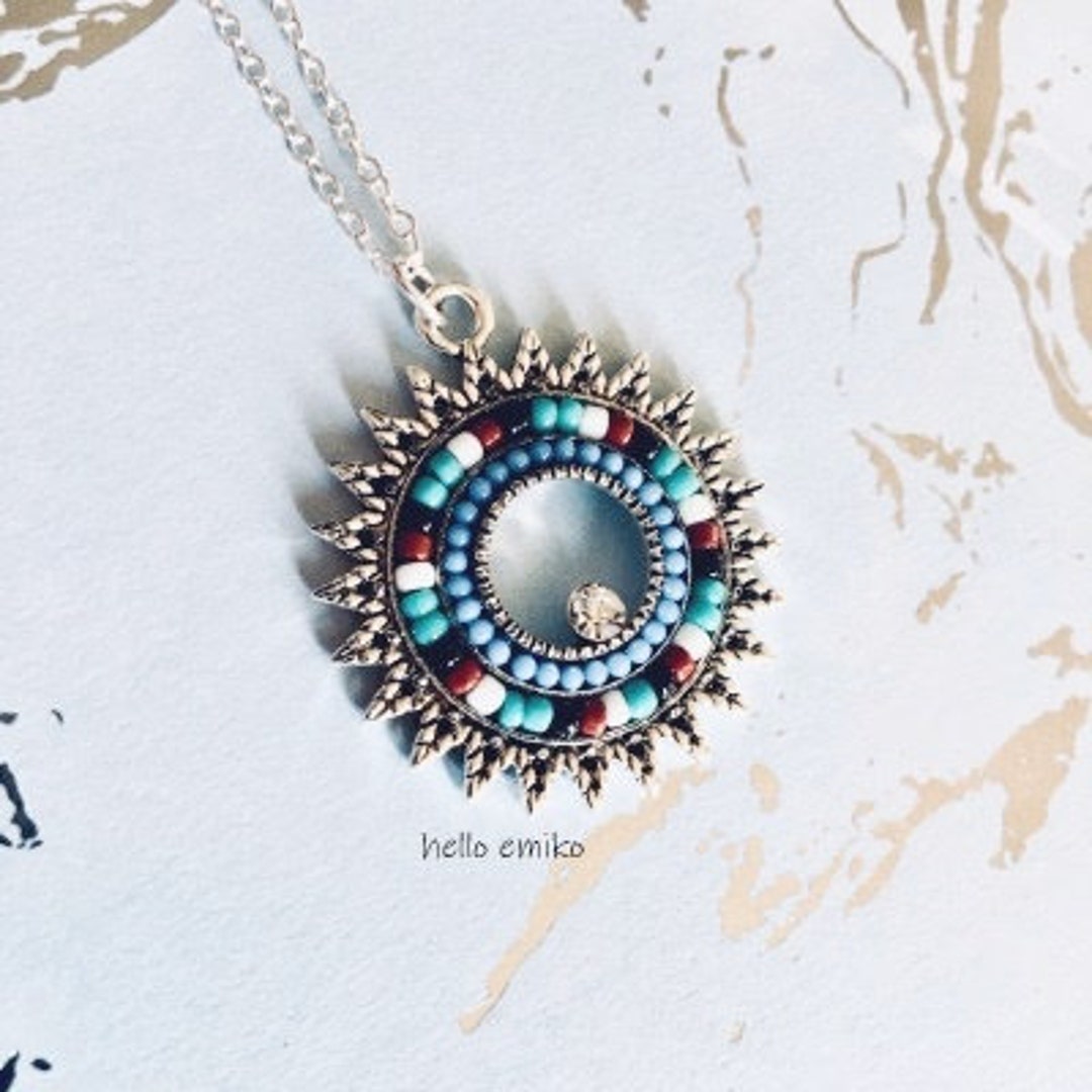 Silver Toned Crescent Shaped - White Blue Rust Faux Turquoise Beaded ...