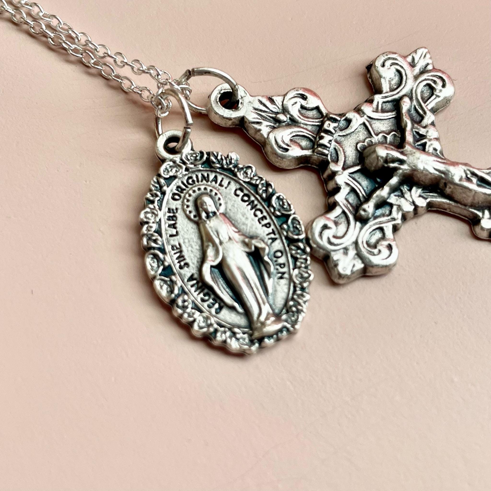 Ornate Silver Tone Pardon Cross Crucifix Necklace Pendant From Italy ...