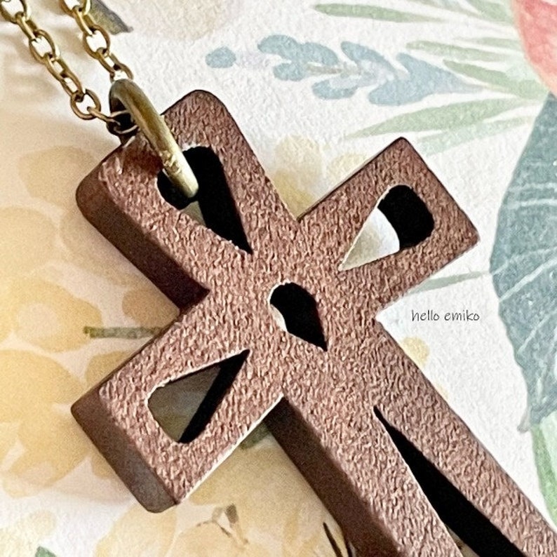 Lazer Cut Jesus Cross Deep Brown Wood Light Weight Necklace Pendant on ...