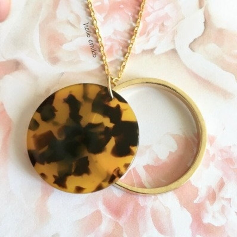 Large Acrylic Faux Tortoise Shell Necklace Pendant With Gold - Etsy
