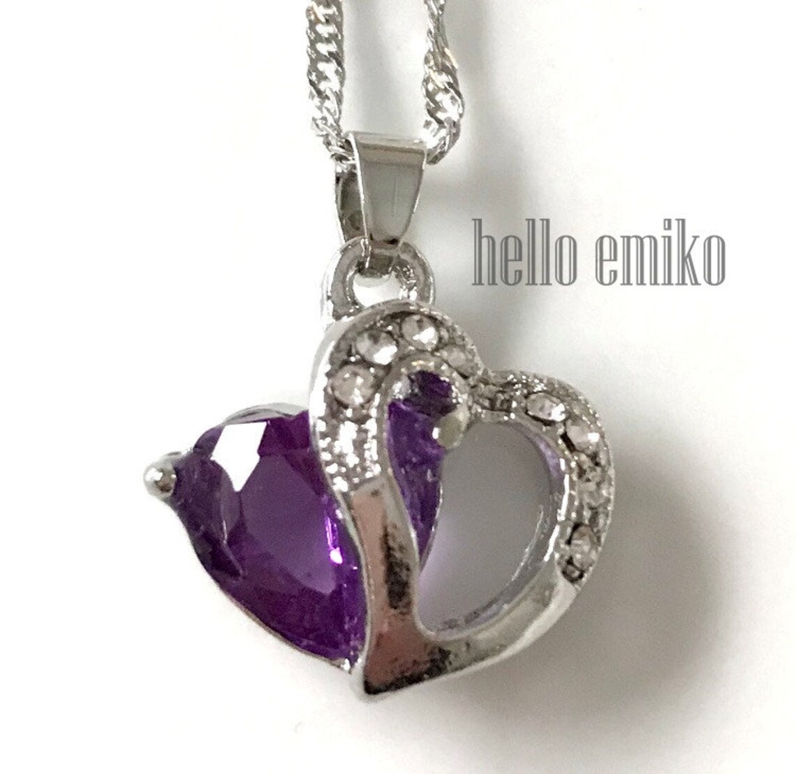VK Inspired Royal Purple Heart Stone / Silver Tone Heart With ...