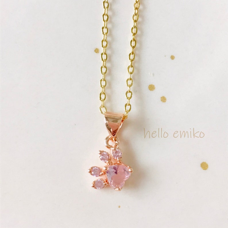 Delicate Pink Jeweled Cat Kitten Paw Charm Pendant Necklace on - Etsy