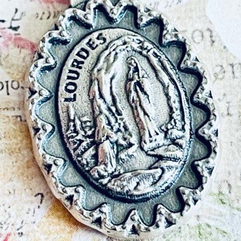Silver Toned With Ornate Border Our Lady of Lourdes Medal Pendant ...