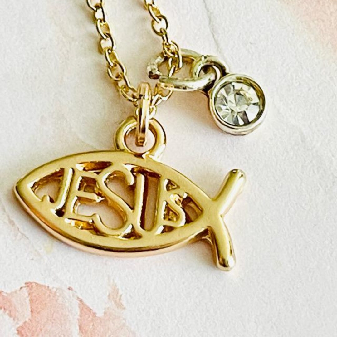 Gold Toned Jesus Christian Fish Ichthys Necklace Pendant Christian ...